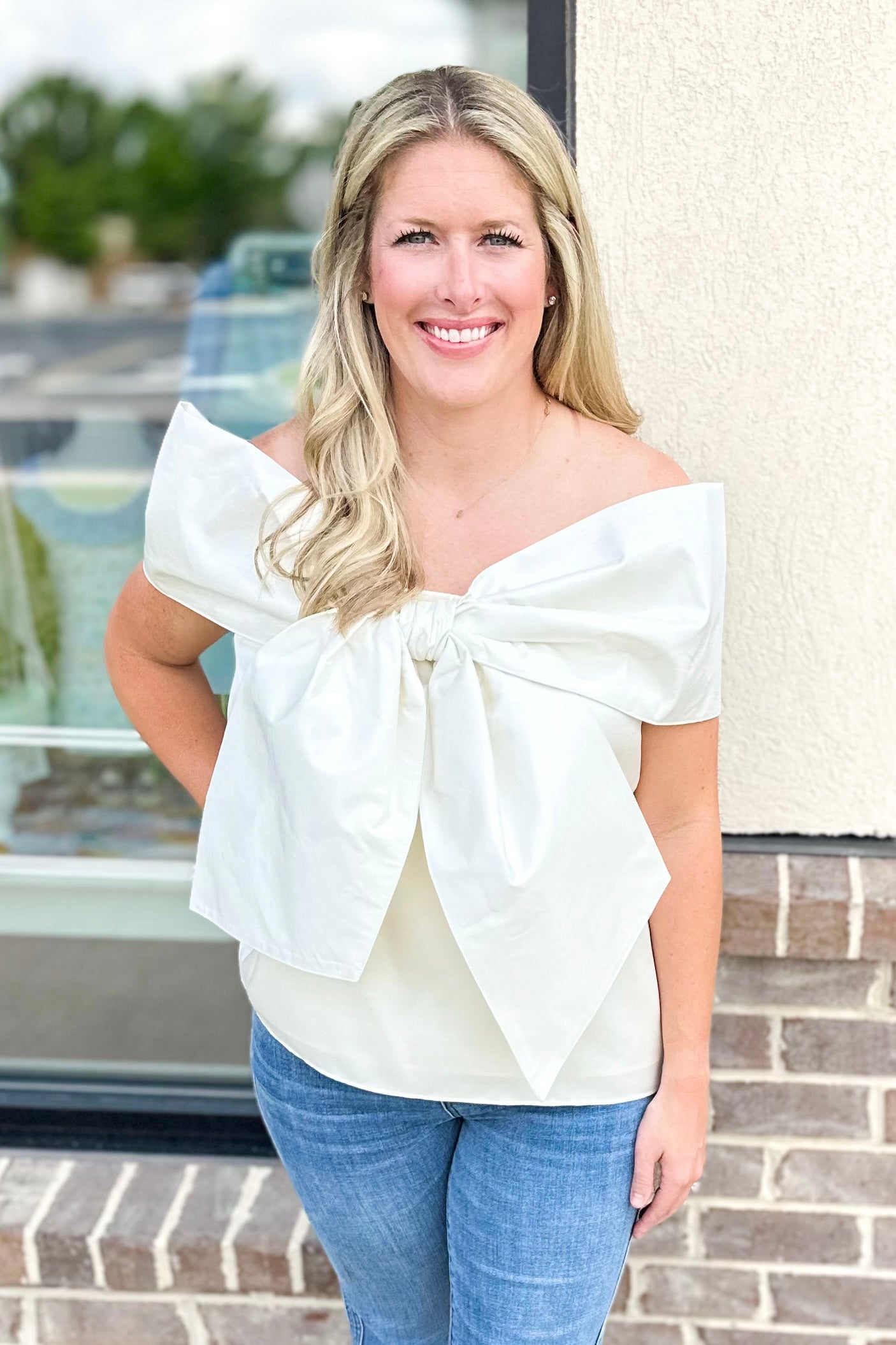 IVORY BIG BOW OFF SHOULDER TOP – Walker Boutique